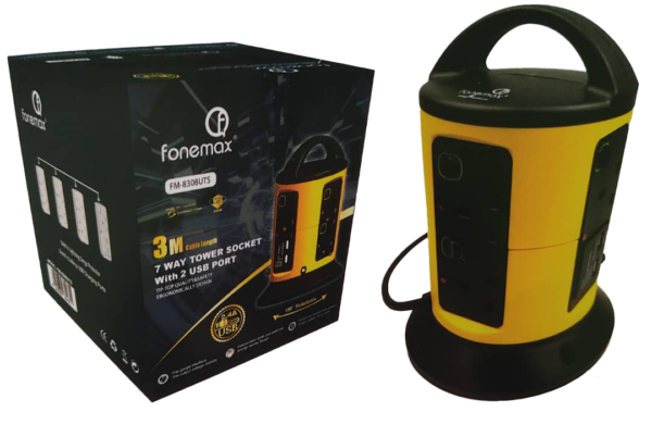 7 Way Tower Socket With 2 USB Port - Fonemax LED